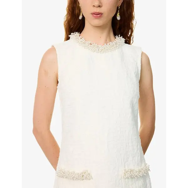 SELF-PORTRAIT Pearl-embellished Denim Cotton Mini Dress