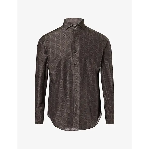 Corneliani Wave Printed Long-sleeve Silk Shirt
