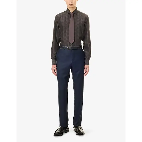 Corneliani Wave Printed Long-sleeve Silk Shirt