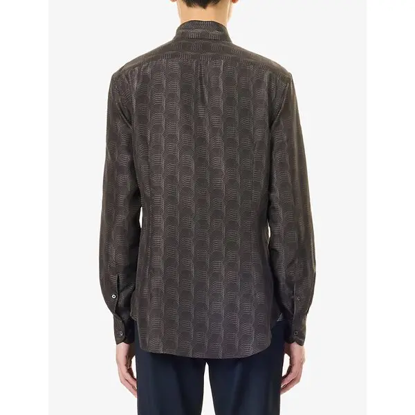 Corneliani Wave Printed Long-sleeve Silk Shirt