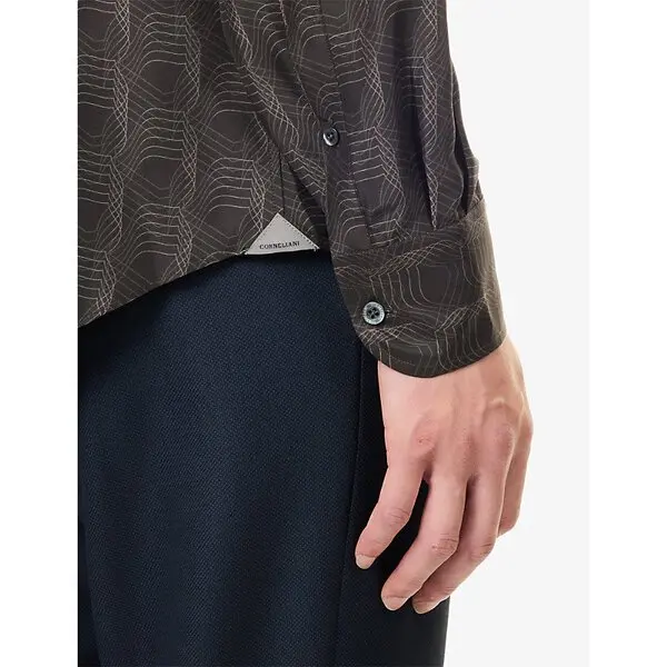 Corneliani Wave Printed Long-sleeve Silk Shirt