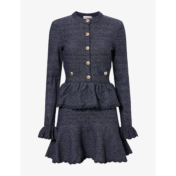 SELF-PORTRAIT Textured Cotton-blend Mini Dress - Navy