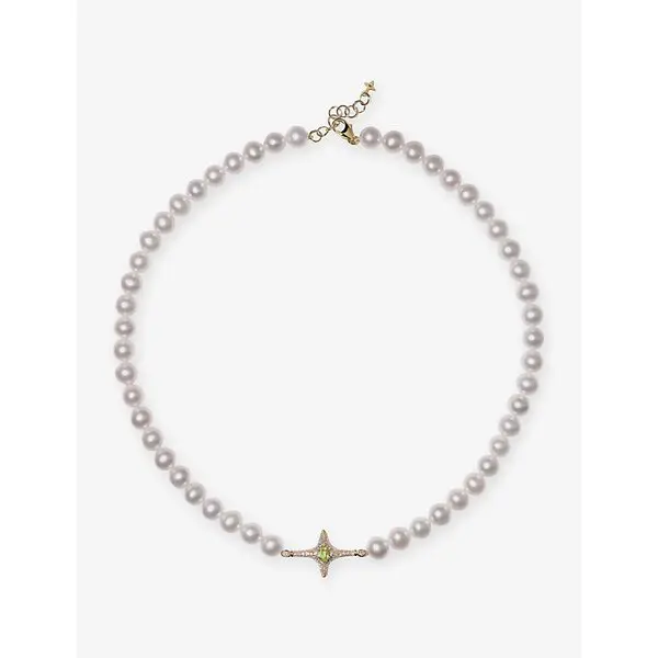 OFA Selene Peridot 18ct -gold And 0.283ct Diamond Pearl Necklace - Yellow