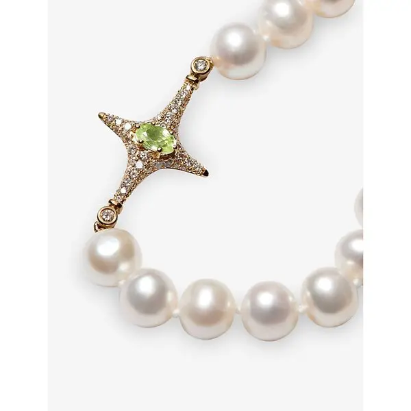 OFA Selene Peridot, Diamond, And Pearl Necklace In 18ct Gold