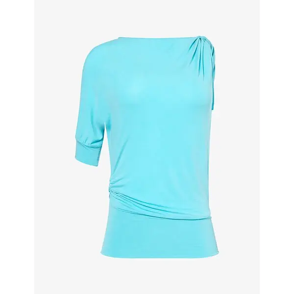 PEACHY DEN Kylie Bubble Stretch-jersey Top - Aqua