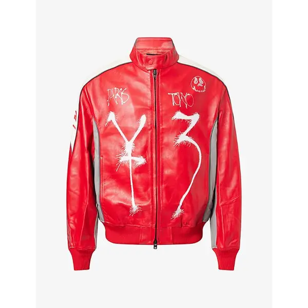 ADIDAS Y-3 Graphic-print Leather Jacket