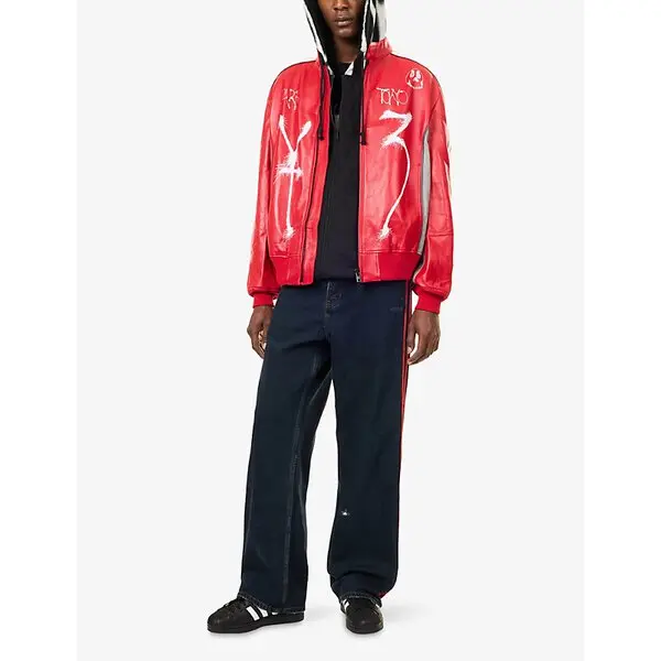 ADIDAS Y-3 Graphic-print Leather Jacket