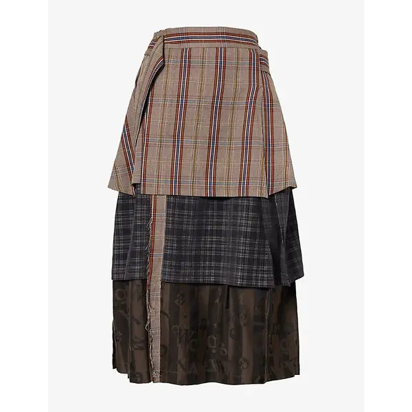 VIVIENNE WESTWOOD Meghan Layered Checked Kilt Woven Midi Skirt - Multi