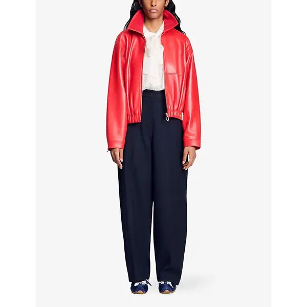 Sandro Elasticated-hem Leather Jacket