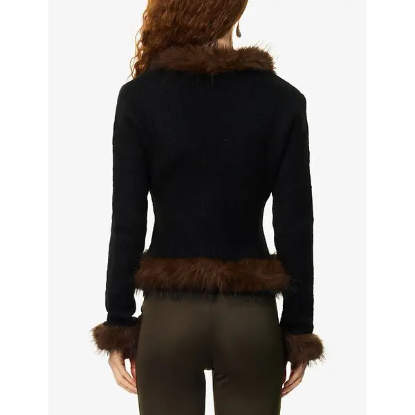 SELF-PORTRAIT Faux Fur Woven Cardigan