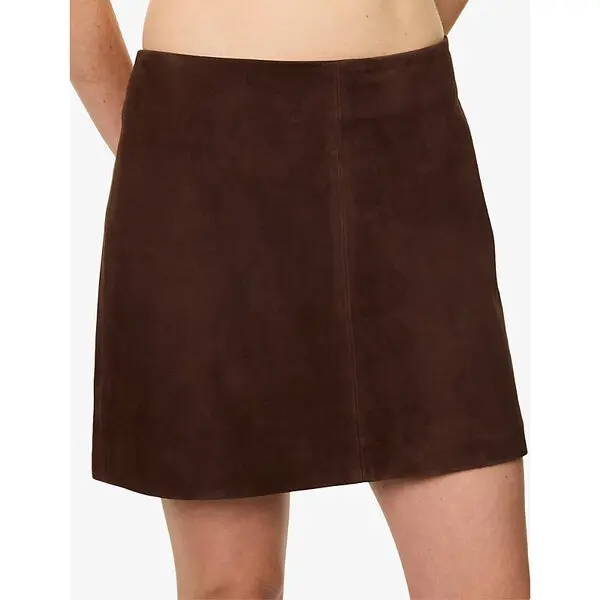 ARMA Melody Suede Leather Mini Skirt - Mud Brown