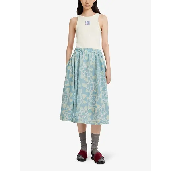 Marni Printed Elasticated-waist Woven Midi Skirt
