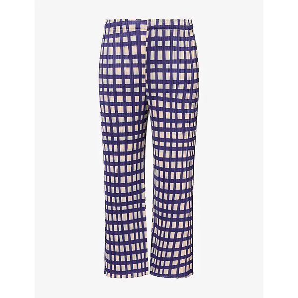 Issey Miyake Printed Pleated Knitted Trousers - Navy