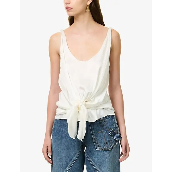 JW Anderson Sleeveless Silk Top With Front Knot Detail