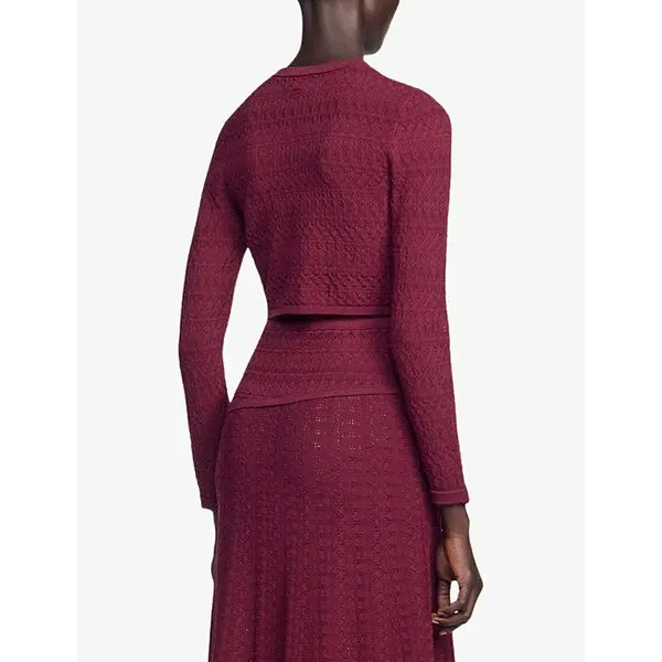 Sandro Cropped Pointelle-knit Cardigan