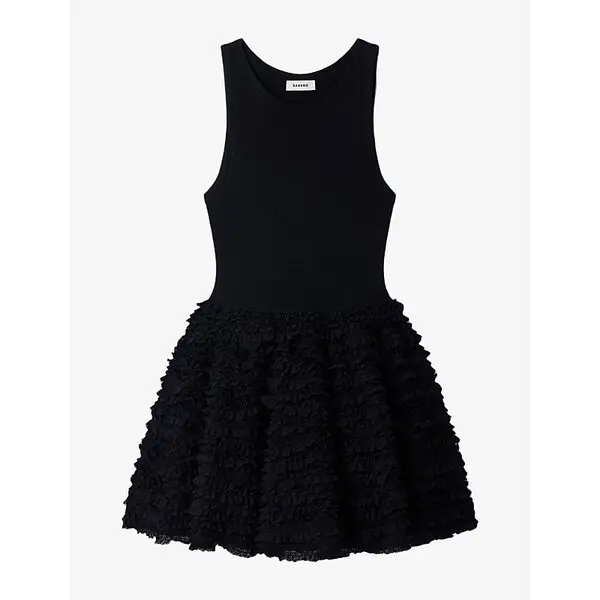 Sandro Dua Ruffled-skirt Knitted Mini Dress - Black