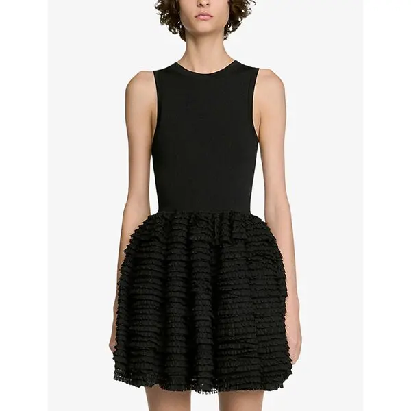Sandro Dua Ruffled-skirt Knitted Mini Dress