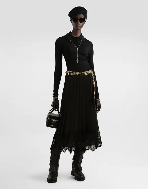 Dolce & Gabbana Pleated Chiffon Skirt With Lace Trim