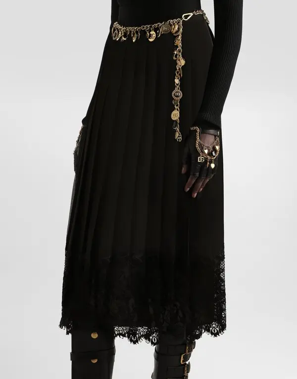 Dolce & Gabbana Pleated Chiffon Skirt With Lace Trim