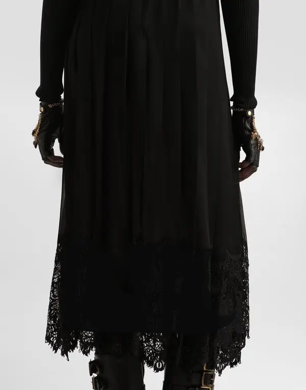 Dolce & Gabbana Pleated Chiffon Skirt With Lace Trim
