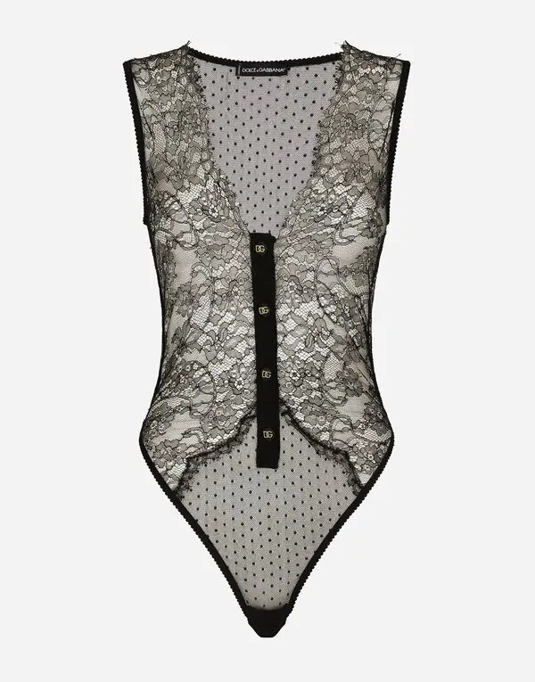 Dolce & Gabbana Lace Bodysuit With Plunging Neckline Underwear - Black