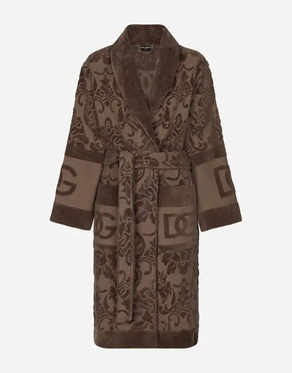 Dolce & Gabbana Bathrobe In Terry Cotton Jacquard Monochrome Bathrobes - Multicolor