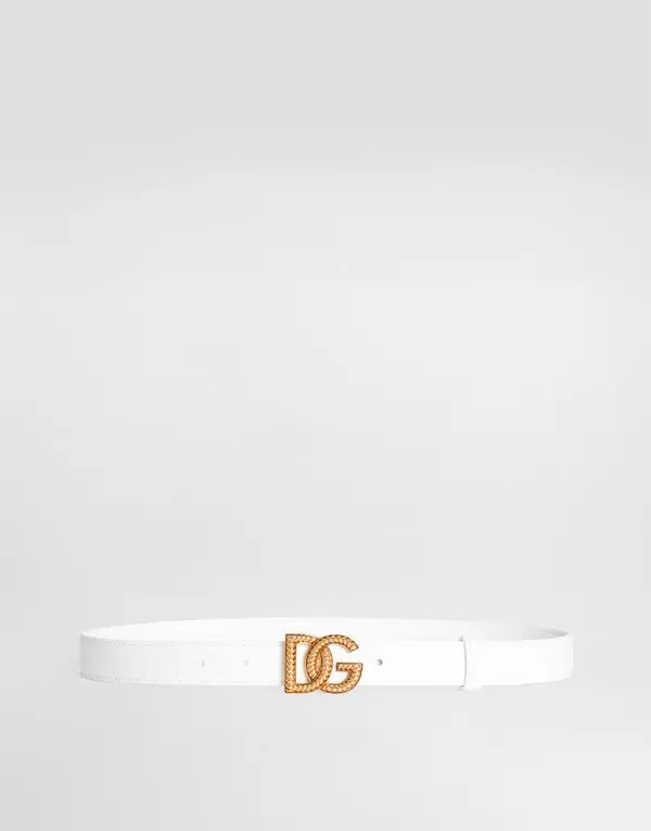 Dolce & Gabbana Logo Buckle Leather Belt - White