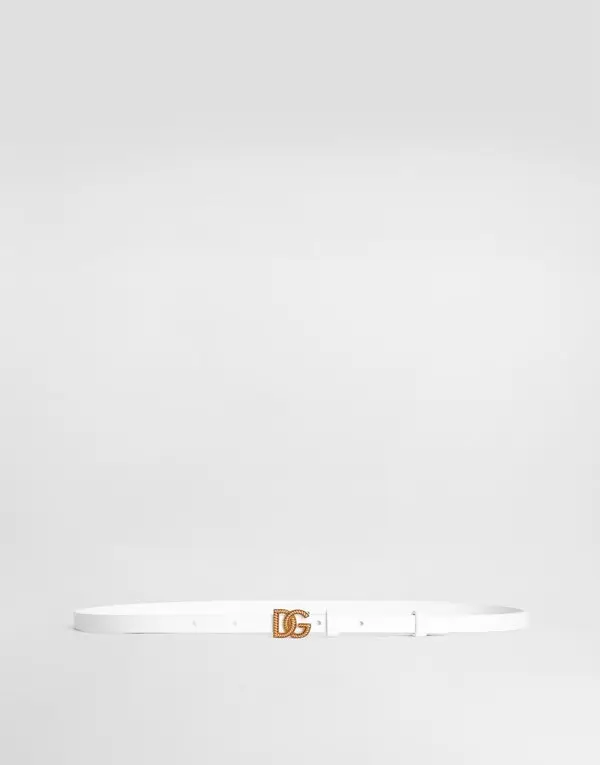 Dolce & Gabbana Logo Buckle Leather Belt - White