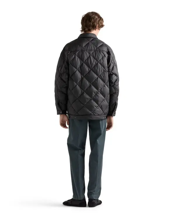Prada Technical Fabric Down Coat With Saffiano Leather Detail
