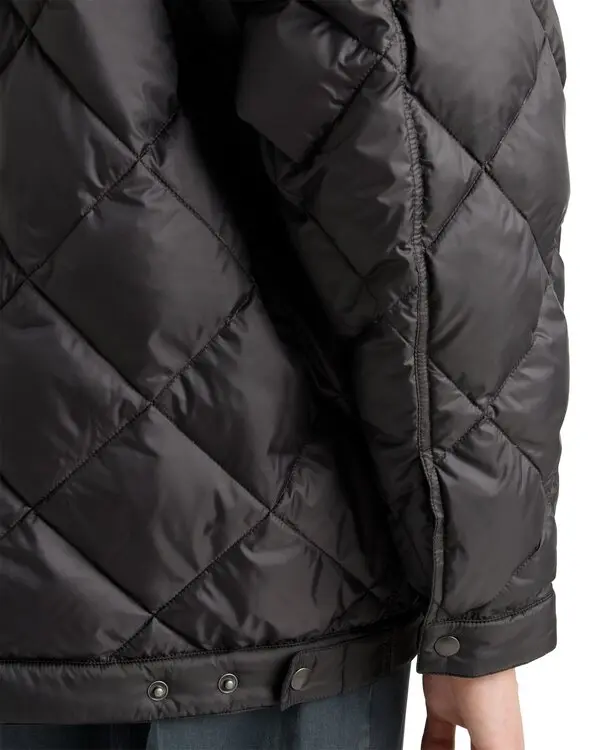 Prada Technical Fabric Down Coat With Saffiano Leather Detail