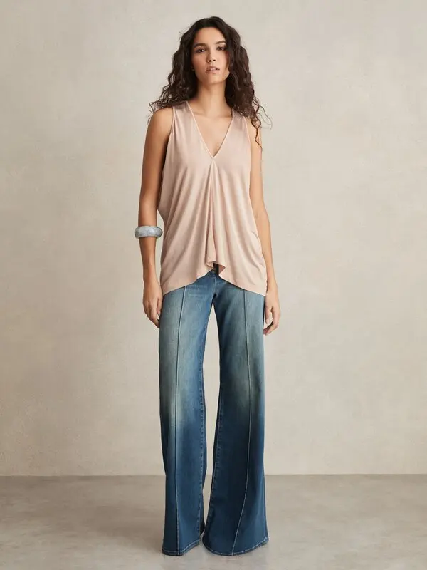 REISS Draped V-neck Sleeveless Top