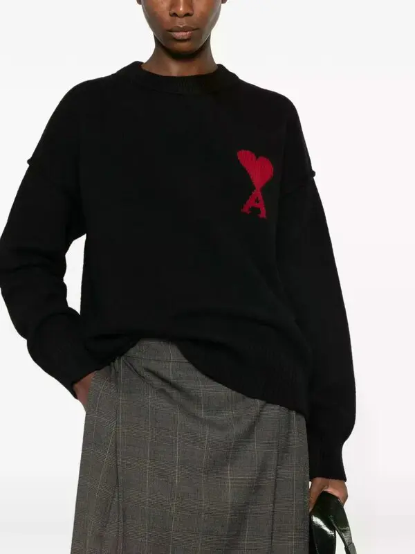 AMI Paris De Coeur Intarsia Knit Sweater - Black