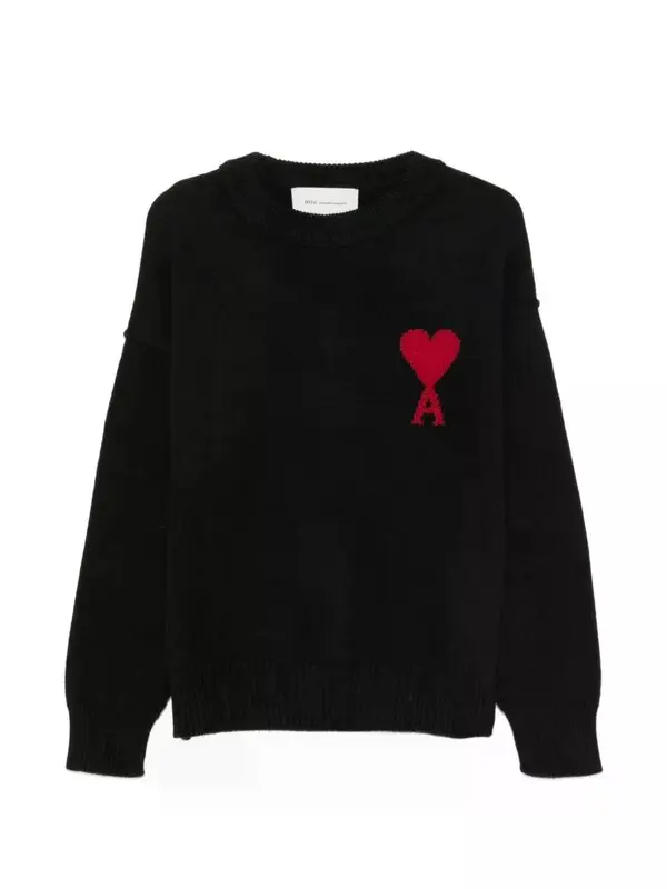 AMI Paris De Coeur Intarsia Knit Sweater - Black