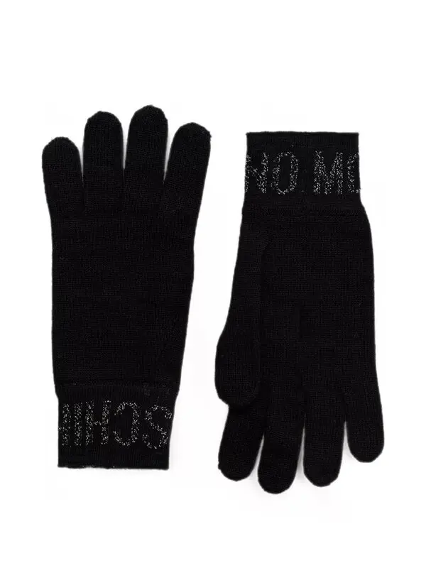 Moschino Logo-knit Wool Gloves - Black