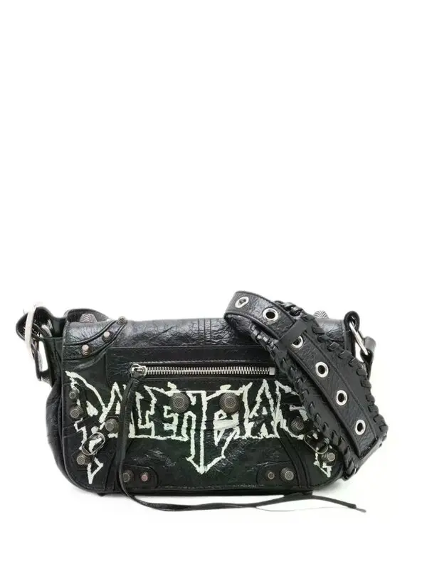Balenciaga 2018-2026 Xs Lambskin Motocross Graffiti Le Cagole Flap Crossbody Bag - Black