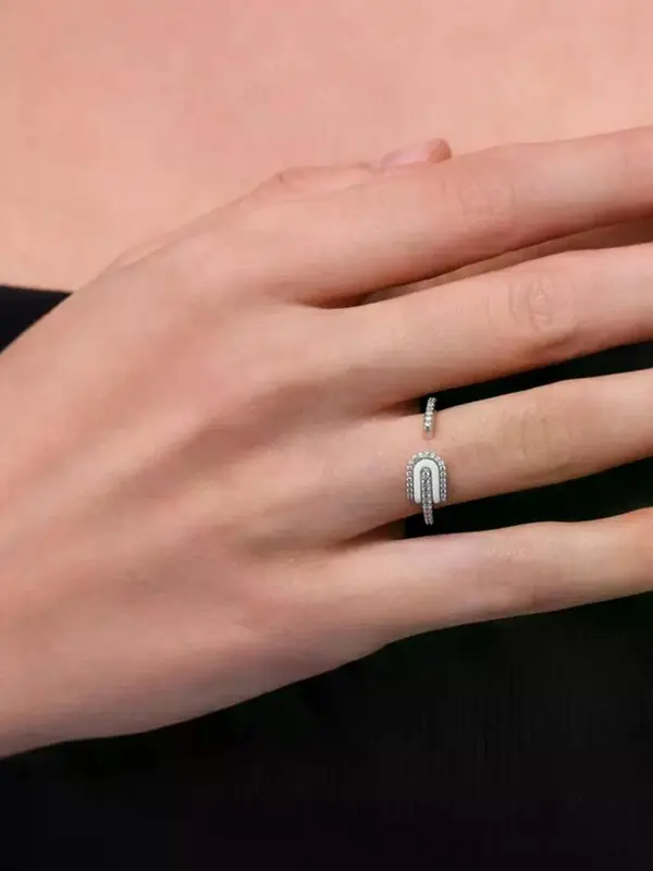 U LOS ANGELES 18k White Gold Quartz And Diamond Open Ring