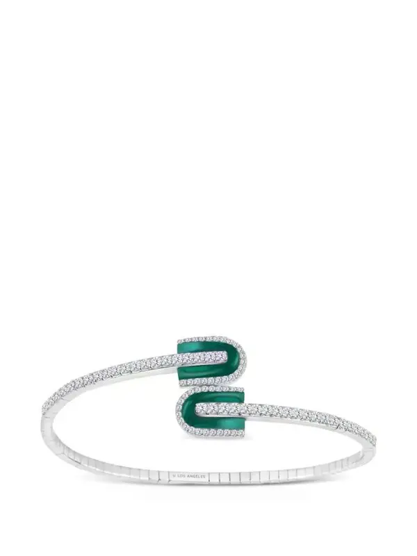 U LOS ANGELES Diamond And Malachite Bangle Bracelet - Silver