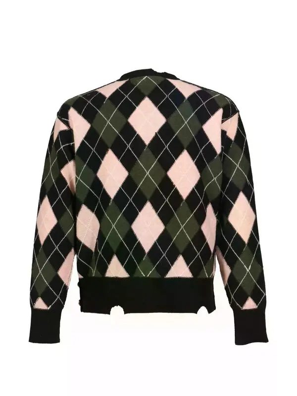 MASU Argyle Distressed Cardigan