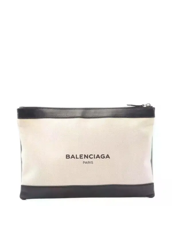 Balenciaga 2015-2026 Canvas Navy Clip M Clutch Bag - Brown