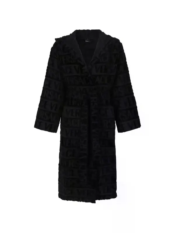 Versace Logo-jacquard Hooded Bathrobe - Black