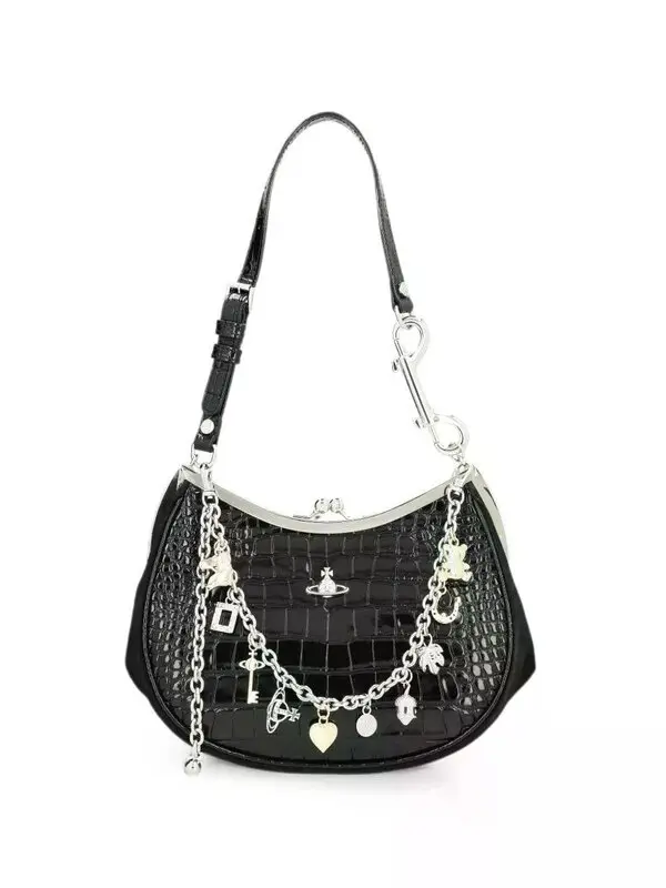 VIVIENNE WESTWOOD Charm Frame Croc Effect Embossed Leather Shoulder Bag