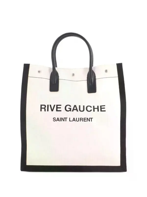 Saint Laurent Rive Gauche Shopper Canvas Tall Tote Bag - Neutrals