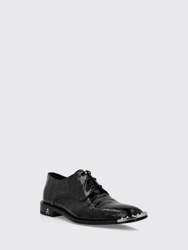 Philipp Plein Tapered-toe Derby Shoes In Crocodile-effect Brushed Leather