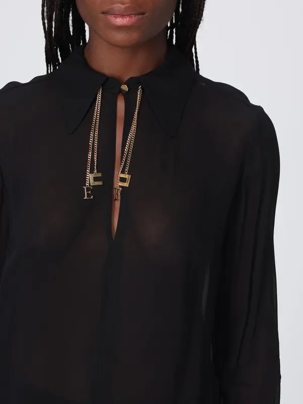Elisabetta Franchi Sheer Georgette Shirt With Jewel Collar - Black