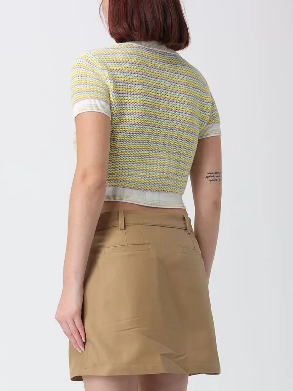 Casablanca Striped Cropped Cotton Knit Polo Shirt - Yellow