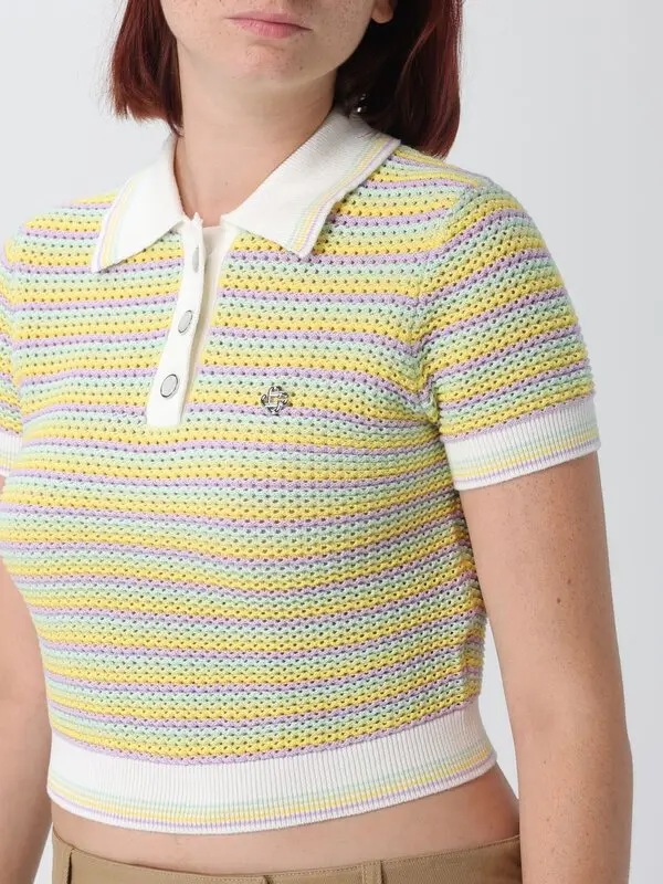 Casablanca Striped Cropped Cotton Knit Polo Shirt - Yellow