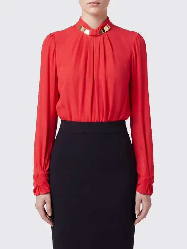 Elisabetta Franchi Long-sleeved Georgette Blouse With Jewel Neck - Red