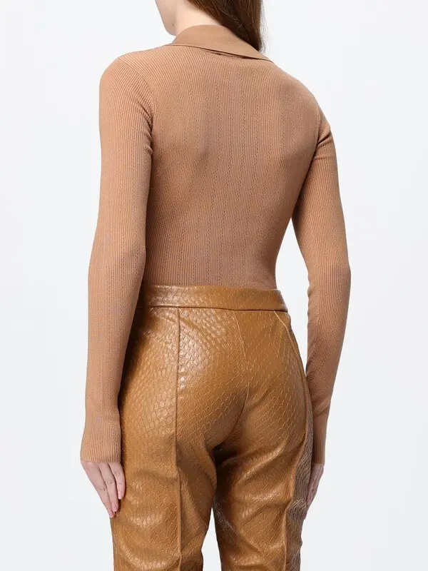 Elisabetta Franchi Slim Fit Long-sleeved Bodysuit With Ruffles - Beige