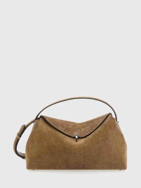 TOTEME T-lock Shoulder Bag In Suede Leather With Monogram - Beige