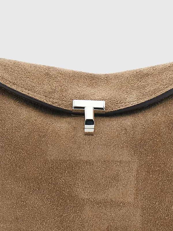 TOTEME T-lock Suede Clutch With Metallic Monogram